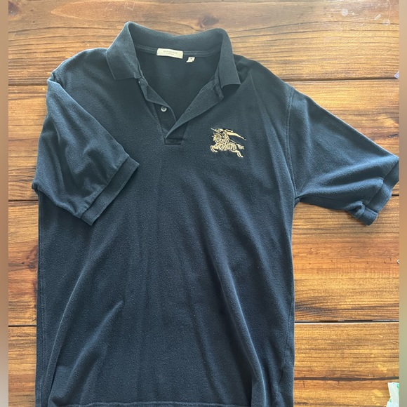 Burberry | Shirts | Mens Burberry London Polo Navy Blue With Tan Logo ...